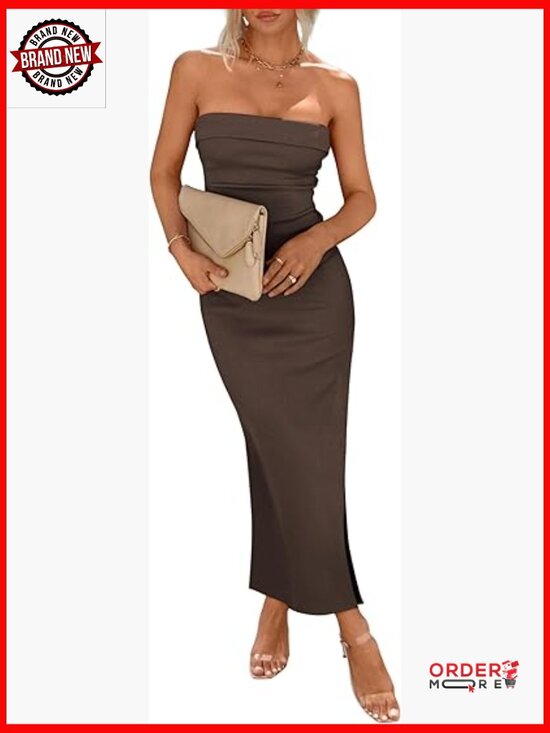 Dresses | Strapless Ribbed Knit Maxi Tube Bodycon Dress Side Slit Going ...